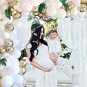 136PCS Gold and White Baby Shower Balloons, White Balloons Different Sizes with Leaves 12PCS, White Balloon Garland Arch KIt Baby Shower Wedding Birthday Graduation Anniversary Bachelorette Party Decorations for Boy Girl