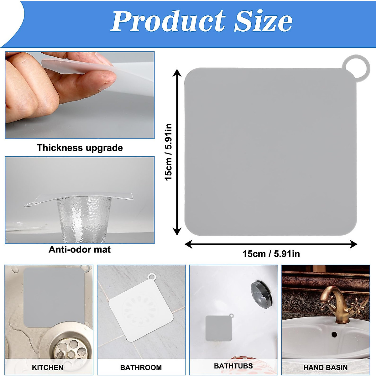 4PCS Drain Covers, Drain Covers to Keep Bugs Out, Bathtub Drain Stopper, Shower Drain Cover, Shower Drain Cover Silicone Anti Odor, 2 White, 2 Grey