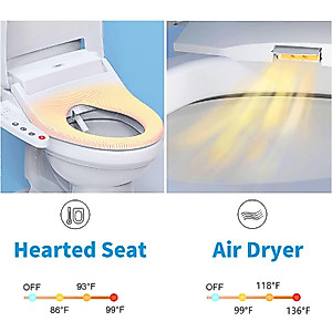 R&T Electronic Bidet Seat for Elongated Toilet, Smart Toilet Seat with Warm Air Dryer and Temperature Controlled Wash Functions (V2601 Heated Bidet Seat)
