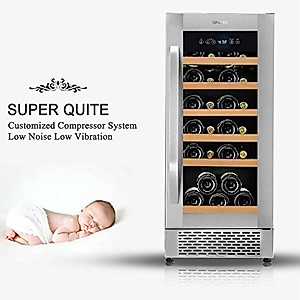 SIPMORE 【Upgraded】 Wine Cooler Built-in Multi-Size Bottle, TS-1 series Wine refrigerator, Double-Layer Tempered Glass Door, Stainless Steel, Front Ventilation (15 Inch 32 Bottles)