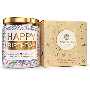 Happy Birthday Candle - Vanilla Birthday Cake Scent with Sprinkles Cute Birthday Gifts for Women Ideas, Made in USA, 9 oz - Cool Unique Bday Gift for Her, Best Friend, Men - Mint Sugar Candle Company