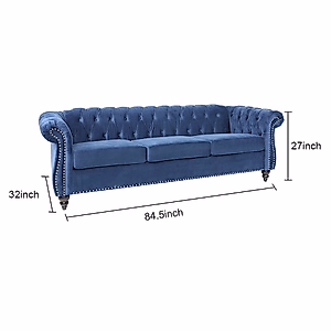 NOSGA Large Sofa, Modern 3 Seater Couch Furniture, Three-seat Sofa Classic Tufted Chesterfield Settee Sofa Tufted Back for Living Room (Blue)