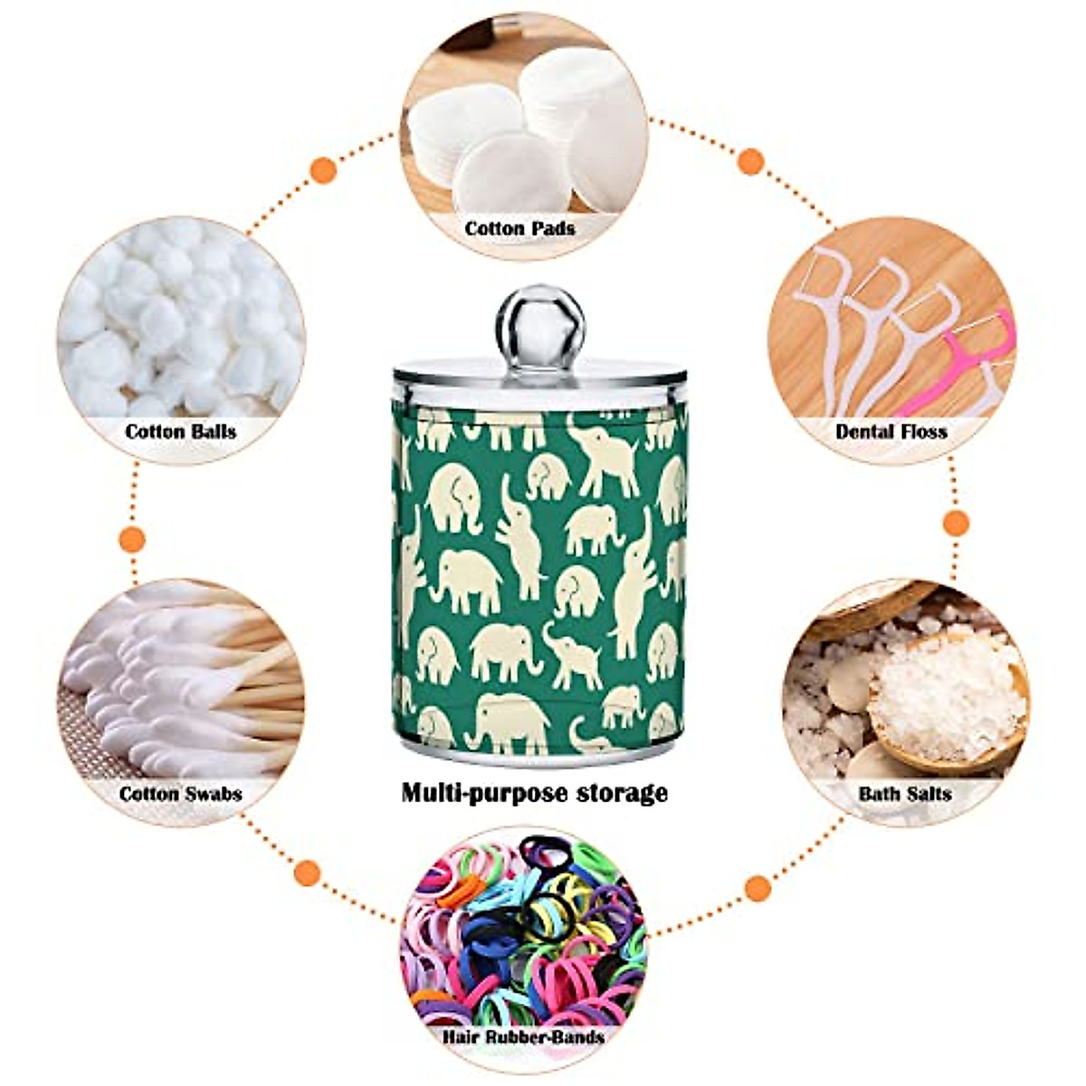 YYZZH Elephant Pattern Cartoon Design 4 Pack Qtip Holder Dispenser for Cotton Swab Ball Round Pads Floss 10 Oz Apothecary Jar Set for Bathroom Canister Storage Makeup Organizer