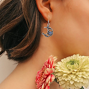 GBAHFY Opal Sun and Moon Dangle Earrings Asymmetry Moonstone Earrings for Women (Blue)