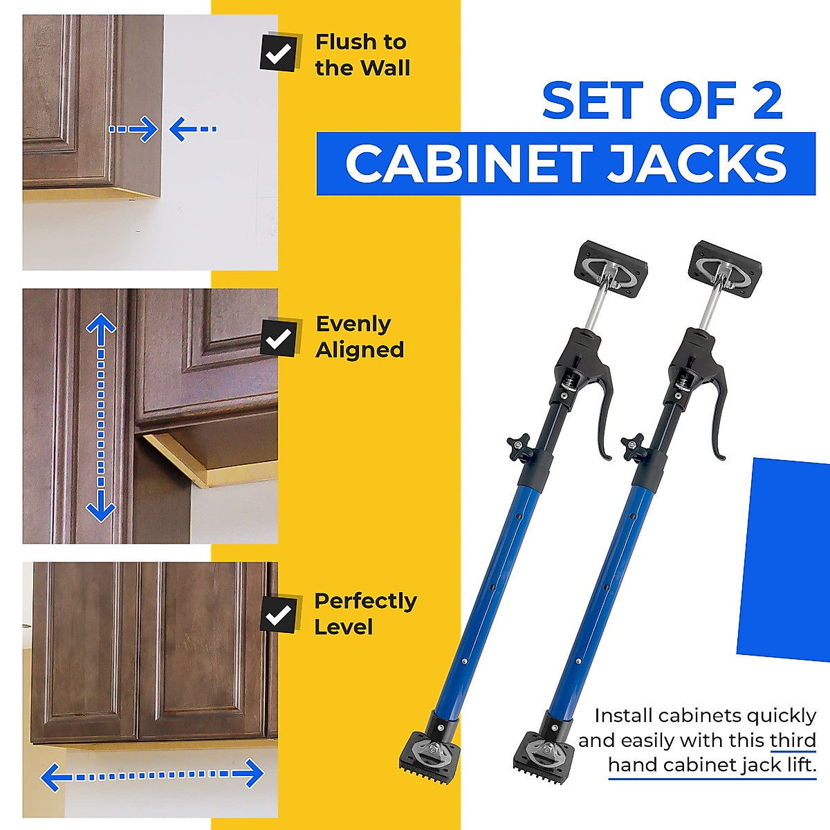 Merchy Hero 2Pcs Set Multifunctional Extension Pole Third Hand Tool with Adjustable Length Non-Slip Pads and Comfortable Foam Grip Rotating Head Supports Up to 66lbs