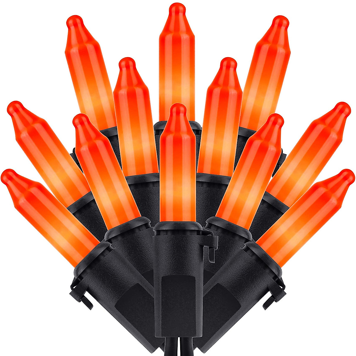 SWEET SHINE 200 Count Orange Christmas Lights, Pack of 2 Strands 100 Count 33 ft Black Wire UL Listed Halloween String Light (Orange)