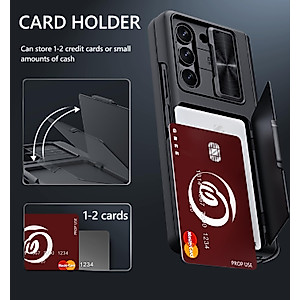 GBEE for Samsung Galaxy Z Fold 5 Case with Kickstand & Screen Protector & Card Holder & Sliding Camera Cover & Hinge Protection, Durable Rugged Stand Wallet Phone Case for Galaxy Z Fold 5 2023, Black