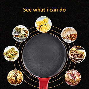 Portable Electric Crepe Maker 110V 8” Household Pancake Machine with Auto Temperature Control Non-stick Crepe Pan for Pancake, Blintz, Chapati,Including Egg Beater & Batter Pot Red&Black 1Pack