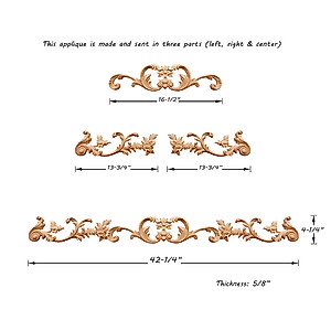 SUNHAWK Wood Carved 42-1/4"W Vivid Floral Vine Applique Onlay for Bed, Fireplace and Furniture (Birch)