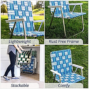 Lawn Chair USA - Outdoor Chairs for Camping. Made with Lightweight Aluminum Frames and UV-Resistant Webbing. Folds for Easy Storage 2- Pack (Charleston with Green Arms, Classic)