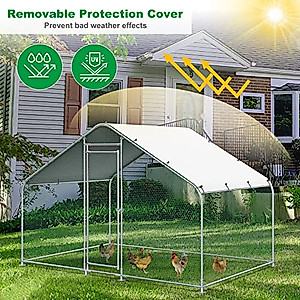 Unovivy Large Metal Chicken Coop, Walk-in Poultry Cage Chicken Run Pen Dog Kennel Duck House Rabbits Habitat Cage Spire Shaped Coops and Secure Lock for Outside, Backyard and Farm(10'Lx6.6'W x6.56'H)