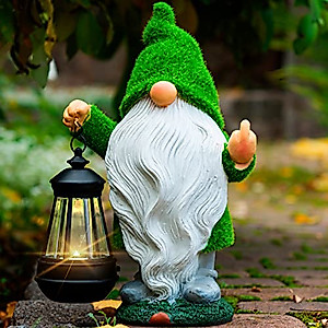 Redwix Garden Gnomes 11.8x7.9 - Gnomes with Solar Lantern - Gnomes Decoration for Home - Spring Gnomes - Middle Finger Gnome - Garden Gnomes Outdoor Funny for Patio and Farmhouse Decor
