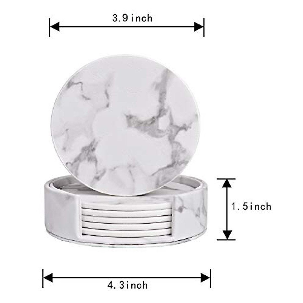 WAYIFON Coasters for Drinks, 6 PCS Premium PU Leather Coaster, Heat Resistant Drink Coaster with Holder - Protect Table from Stains Water Rings and Damage - Housewarming Gift - Marble White Pattern