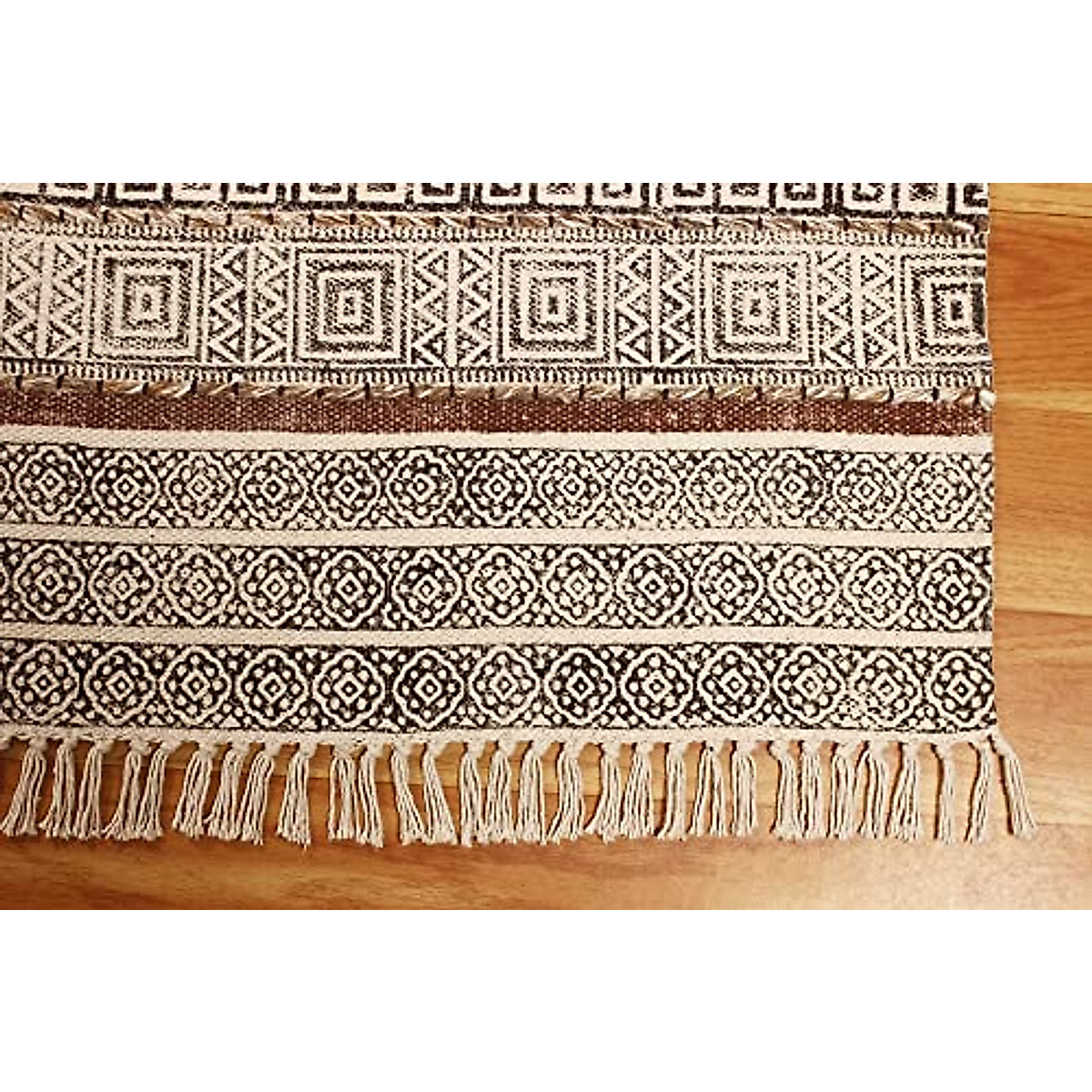 Casavani Rag Rug Collection Geometrict Rug - Black and Gray, Handmade Boho Stripe Cotton, Ideal for High Traffic Area in Entryway Living Room Bedroom Bathroom 4x15 Feet Runner