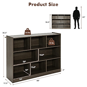 LOKO 3-Tier Open Shelf Bookcase, Floor Standing White Wood Bookshelf for Bedroom, Living Room & Kids Room, 8 Cube Bookcase, 48 x 12.5 x 36.5 (Grey)