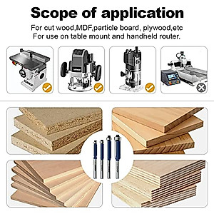 XDENGP 4Pcs Flush Trim Router Bits Set 1/4 Inch Shank, Bottom Bearing Flush Cut Trim Router Bit for Woodworking, Cutting Diameter: 1/4", 5/16", 3/8", 1/2"