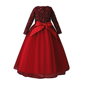 Baby Girls Valentine's Day Sequin Dress Outfit Party Clothes Girl Kids Long Sleeve Wedding Princess Pageant Dresses (Red, 11-12 Years)