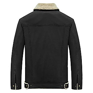 HOW'ON Men's Casual Sherpa Fleece Lined Jacket Warm Coat With Fur Collar Black L
