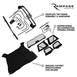 Rampage Complete Soft Top | Vinyl, White with Tinted Windows, includes Frame & Hardware | 98402 | Fits 1966 - 1977 Ford Bronco