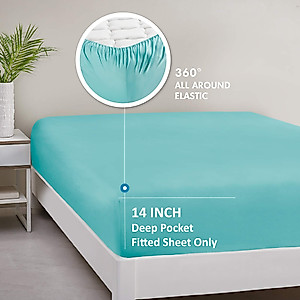 Comfort Spaces Microfiber Bed Fitted Sheet 14" Deep Pocket, Wrinkle Resistant, All Around Elastic - Year-Round Cozy Bedding, Fitted Sheet ONLY, King, Aqua