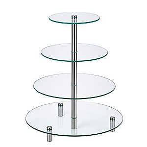 4 Tier Round Tempered Glass Cupcake Stand | Modern Cake Stand, Dessert Tower, Afternoon Tea Stand for Cakes, Pastries, Sandwiches