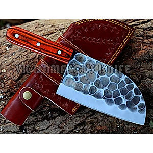 Handmade forged Carbon Steel butcher Serbian Cleaver Chopper Kitchen Chef Knife Pakka Wood Handle comes with Leather Sheath DW4095