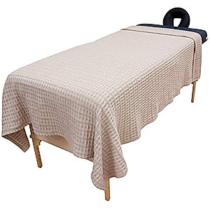 Harmony Cotton Spa and Massage Table Blankets by Body Linen. 100% Cotton, 66 by 90 Inches. Soft, Warm and Stylish. Machine Washable. Two Tone Knit Pattern, Tan and Natural.
