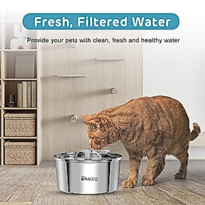BLUZZO Cat Water Fountain Filters, 4PCS Carbon Filters & 4PCS Pre-Filter Sponges, Pet Water Fountain Filters for 3.2L/108oz Stainless Steel Cat Water Fountain Dog Water Fountain