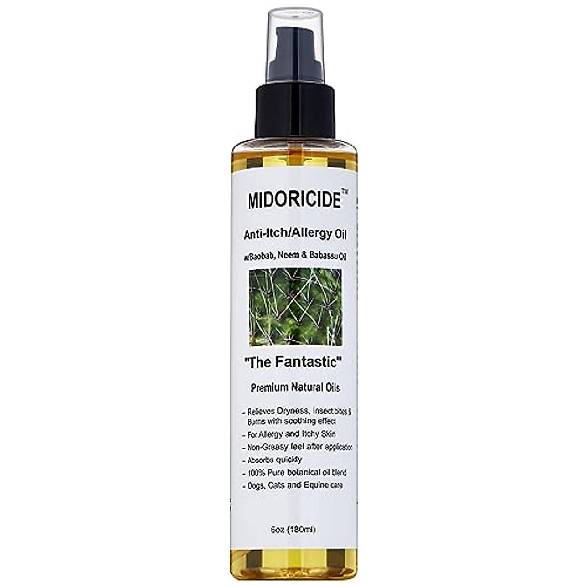 Midoricide Natural PET Anti-Itch/Allergy Oil- with Baobab, Neem and Babassu- 6 oz- Irritated, Itchy Remedy or Dry Skin Relief for Dogs and Cats