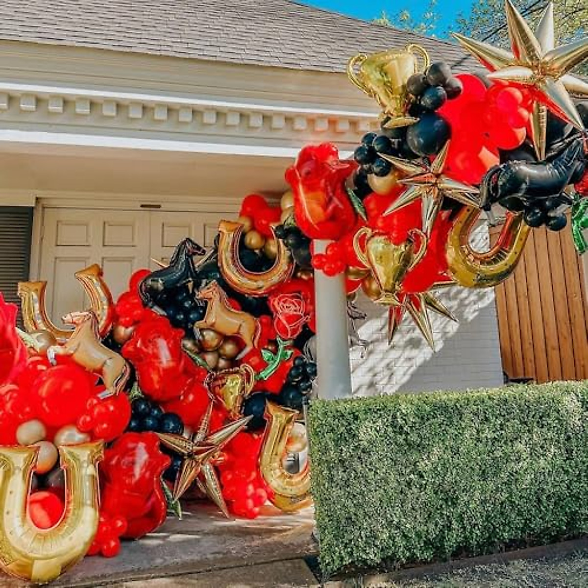 Western Cowboy Balloons Arch Garland Kit, 131PCS Red Black Gold Cow Print Balloons with 30 Inch Large Horse Foil Balloons for Horse Racing Kentucky Derby Day Birthday Party Decorations