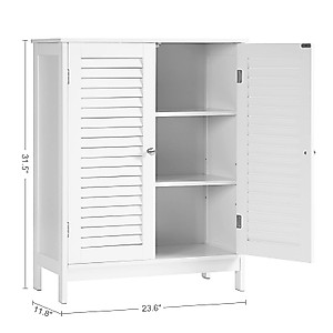 Reettic Bathroom Freestanding Storage Cabinet, Floor Storage Cabinet with 2 Doors, Bathroom Cabinet with Adjustable Shelf, 23.6" L x 11.8" W x 31.5" H, White BMGZ301W