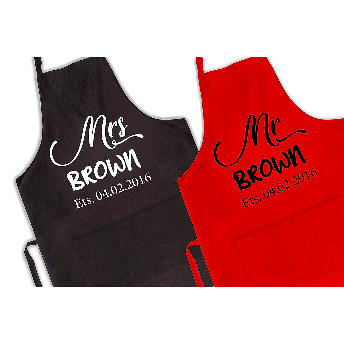 Customized Mr and Mrs Gifts, Personalized Apron Set for Couple, Custom Couple Gifts, Anniversary Gifts, Valentines Day for Couple, Newlywed Gifts for Couples, Christmas Gifts, 2 Aprons