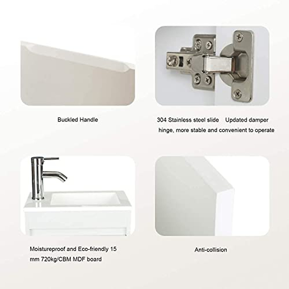 eclife 16" Bathroom Vanity Sink Combo for Small Space, Modern Pianted Wall Mounted Cabinet Set w/White Resin Basin Sink Top, Chrome Faucet & Pop Up U Shape Drain (B10W)