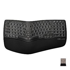DeLUX Ergonomic Keyboard, Wireless Ergo Split Keyboard with Backlit for Natural Typing and Reduce Hands Pain, USB Receiver, BT5.0, Scissor Switch and Palm Rest for Windows and Mac(GM902A-Black)