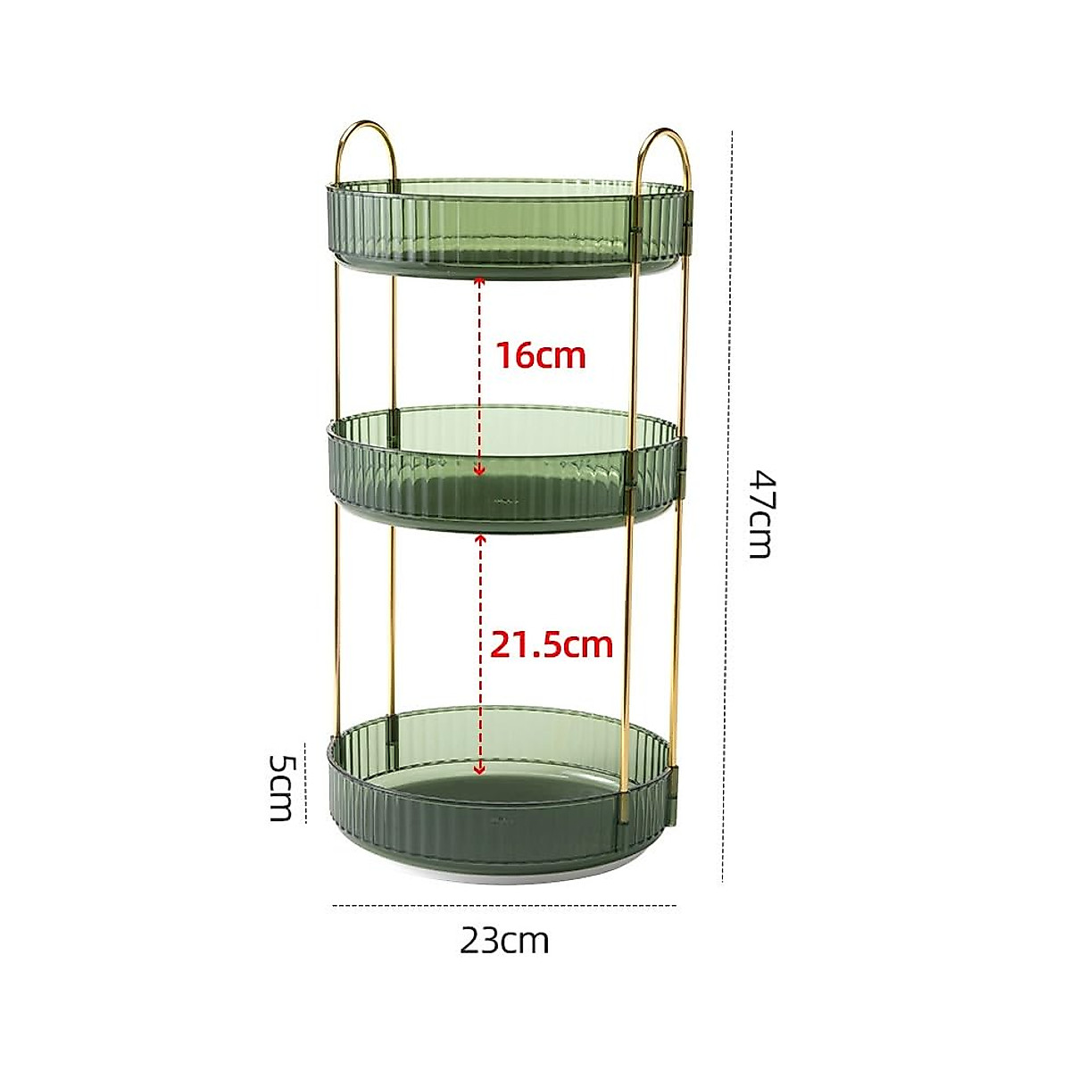 Wolfive 3-layer bathroom counter organizer, large capacity 360° rotating makeup table storage rack, lipstick and skin care storage rack, for bedroom, bathroom, kitchen and other storage (Dark green)