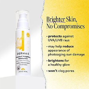 Derma E Vitamin C Weightless Moisturizer SPF 45 – Skin Brightening Face Cream with Mineral UVA/UVB Sunscreen – Hydrating Facial Moisturizer for Lines, Wrinkles and Uneven Tone, 2 Fl Oz