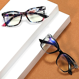 Areyeth 2 Pair Oversized Square Trendy Reading Glasses for Women, Blue Light Blocking Computer Readers with Flexible Spring Hinge(Multicolor + Black, 3.0)