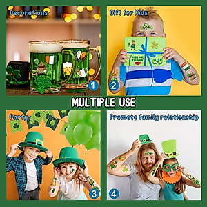 Partywind 70 PCS (10 Sheets) St Patrick's Day temporary Tattoos for Kids, St Patrick's Day Shamrock Decorations Accessories Party Favors Supplies, Cute Irish Saint Patrick's Day Face Tattoos Stickers