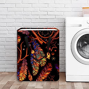 Boho Dreamcatcher with Feather Print Collapsible Laundry Hamper, 60L Waterproof Laundry Baskets Washing Bin Clothes Toys Storage for Dorm Bathroom Bedroom