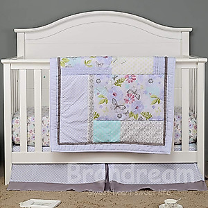 Brandream Nursery Bedding for Girls Purple Butterfly Crib Bedding, 4 Piece Farmhouse Baby Comforter Set with Floral Butterfly