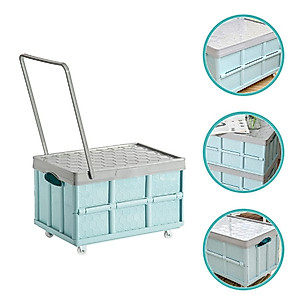 Ipetboom Storage Box with Wheels Collapsible Storage Box Storage Basket with Lid Folding Beach Cart Outdoor Wagon Utility Pull Cart Collapsible Storage Containers Plastic Crates Wheeled Atv