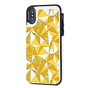 Abstract Geometric with Gold Wallet Phone Cases Fashion Leather Design Protective Shell Shockproof Cover Compatible with iPhone X/XS