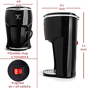 Moss & Stone Mini Drip Coffee Maker with Mug, Small Coffee Pot With Coffee Cup, Mini Coffee Maker, One Cup Coffee Maker (1 Drip & 4oz Mug)