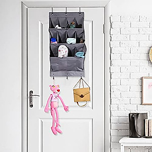 Kenning 4 Pcs over the Door Shoe Organizer, Hanging Shoe Organizer, 12 Large Pockets Hanging Shoe Rack with 12 Hooks for Shoes, Home Accessories, Toys, Living Room, Closet, Dorm, RV, Grey