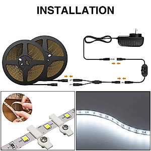 Onforu LED Strip Lighting Bright White, 65.6ft 6000K Dimmable Daylight White Tape Light, 20m 1200 LEDs 2835 Flexible Ribbon Easter Light, 12V Adhesive Rope Light for Kitchen, Under Cabinet, Bedroom