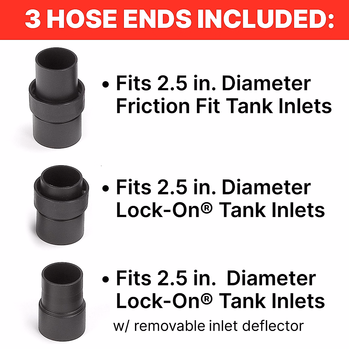 Shop-Vac 9050333 Hose, 2.5 in Diameter x 8 Ft Length, Long Reach, Vacuum Hose, Black, (1 Pack)