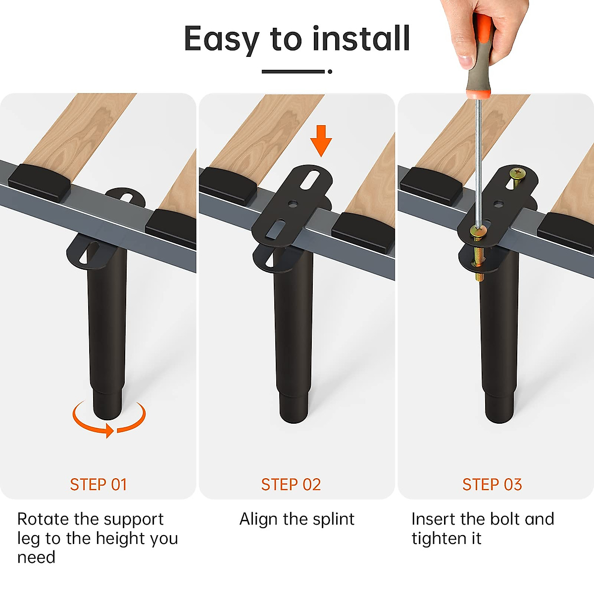 KOMOHOM (2PCS) 10~17 inch Adjustable Height Center Support Leg for Bed Frame, Steel Bed Frame or Wooden Bed Center Slat Support Leg, Adjustable Bed Frame Legs