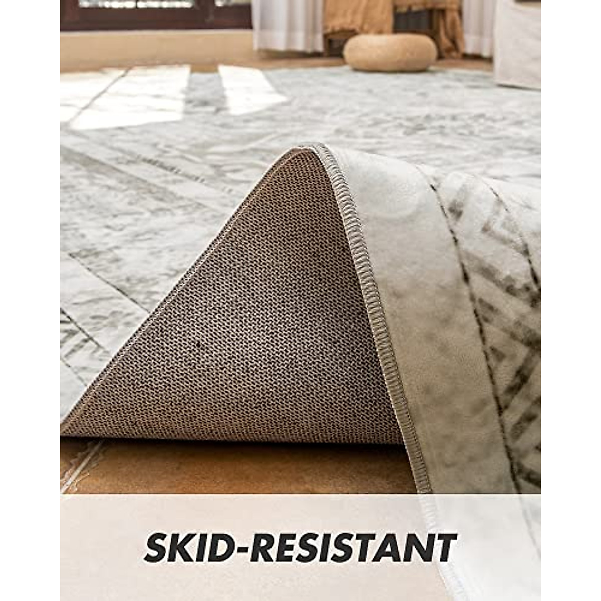 Rugs for Living Room 5x7 feet-Area Rug Carpet-Distressed Vintage Medallion Bedroom Rug Dining Living Room Rug-Aesthetic Machine Washable Rug TP Backing-Grey