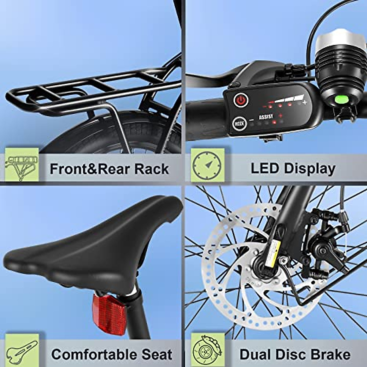 KGK 20'' Folding Electric Bike for Adults Teens Adjustable Height 350W Electric Commuter Bicycle for Women Men Adult Electric Mountain Bike Throttle & Pedal Assist Electric Road Touring Hybrid Ebike