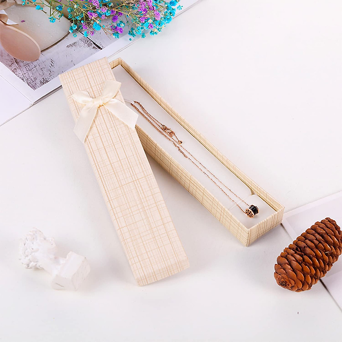 Lainrrew 24 Pcs Gift Box Set, Cardboard Jewelry Necklace Gift Boxes Cotton Filled Cardboard Paper Jewelry Box Gift Cases Bulk for Wedding, Engagement, Anniversaries (White & Pink)